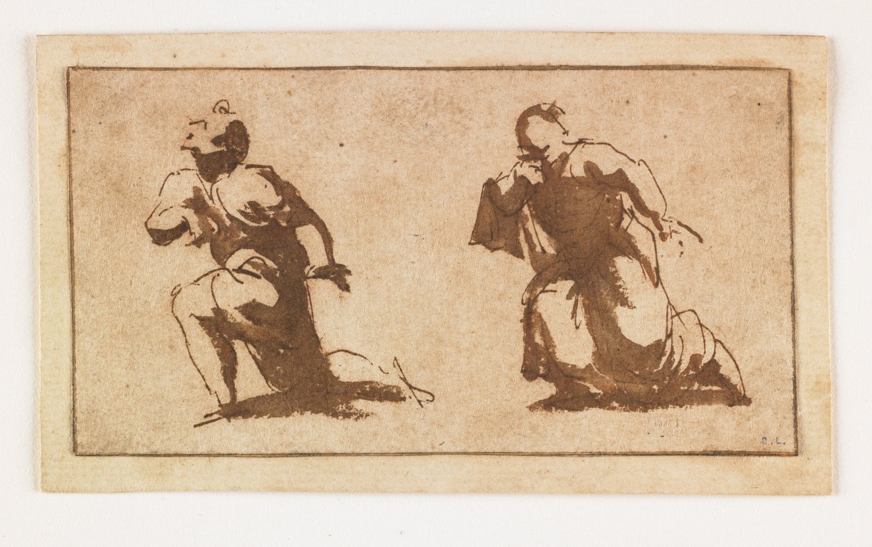 Estudio de dos figuras masculinas arrodilladas